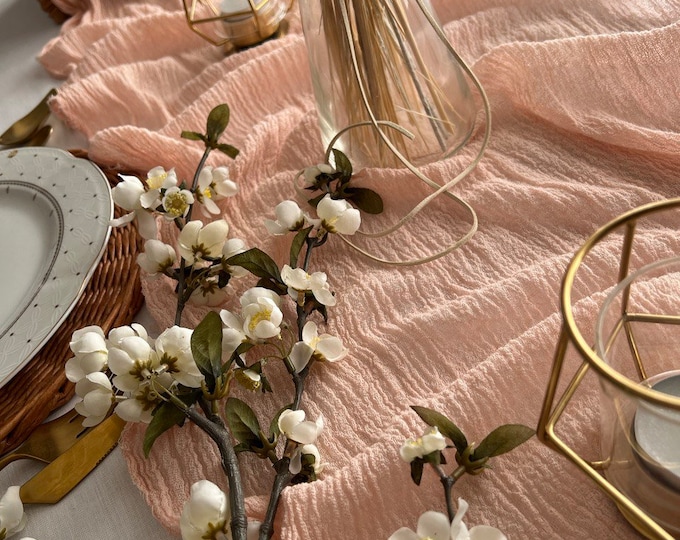 Peach Boho Wedding Cheesecloth Table Runner, Wedding Table Runner ...