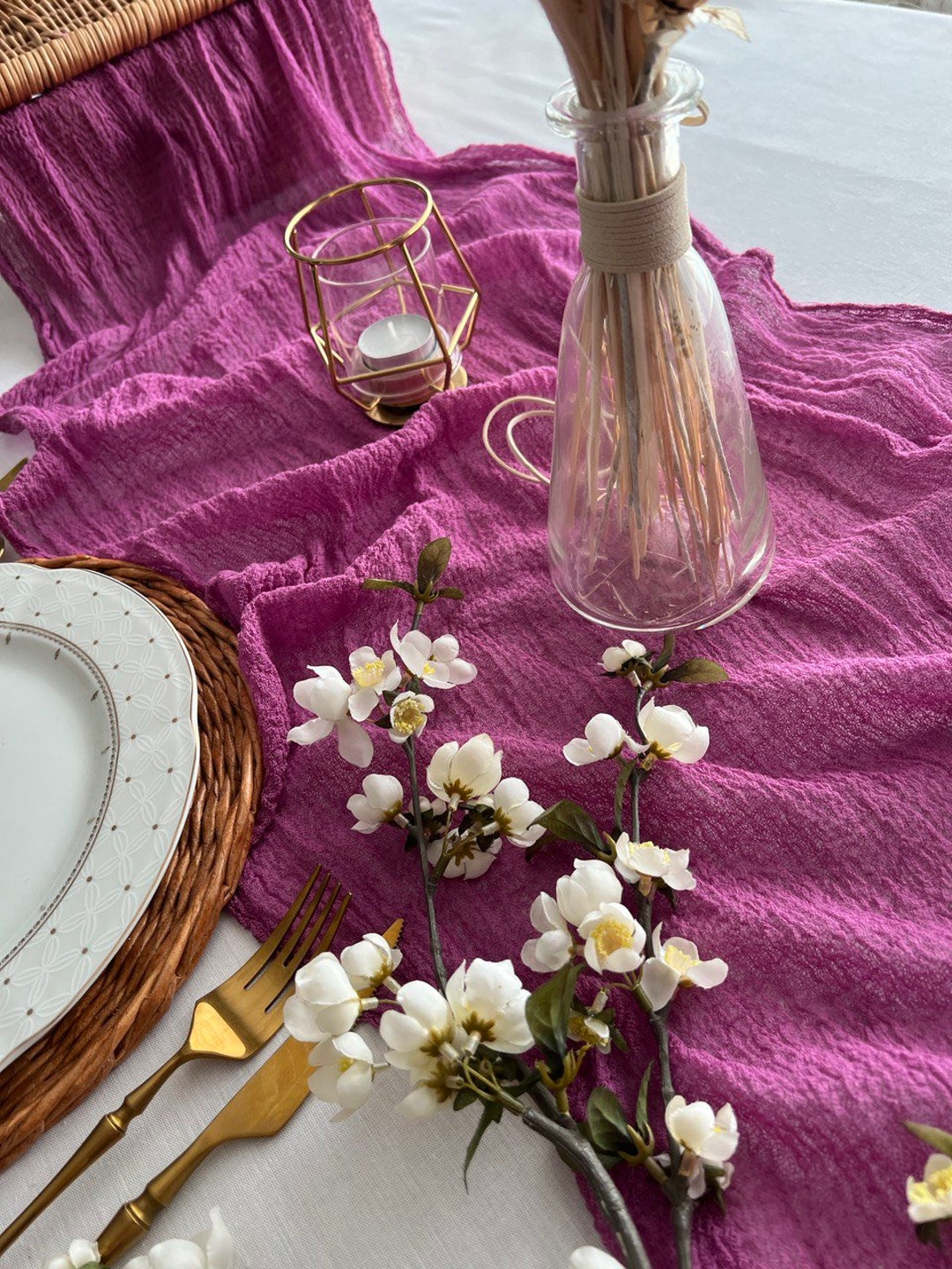 Mulberry Pink Wedding Gauze Table Runner Rustic Wedding Cheesecloth ...