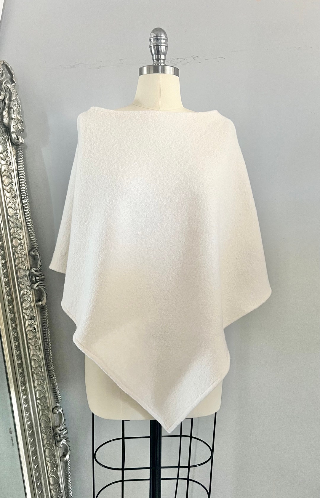 Ivory Cream Poncho, Hand Made in 100% Boiled Wool With a Slight Boucle ...