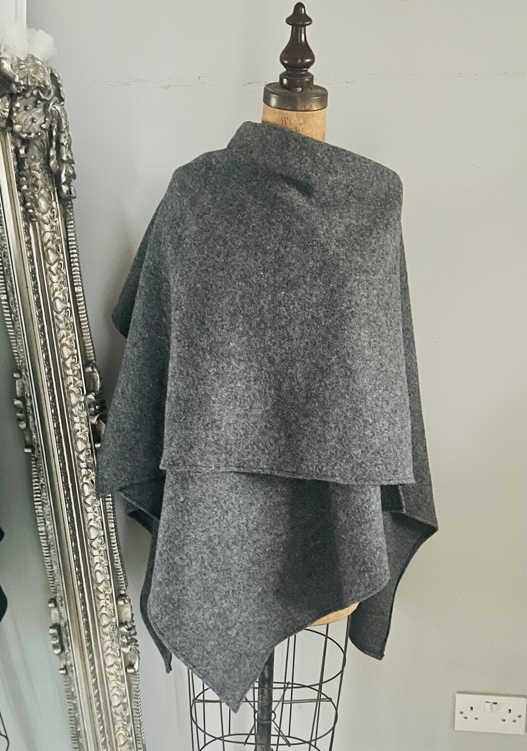 Grey 100% Boiled Wool Cape, Wrap, Poncho, in Grey Boiled Wool With a ...