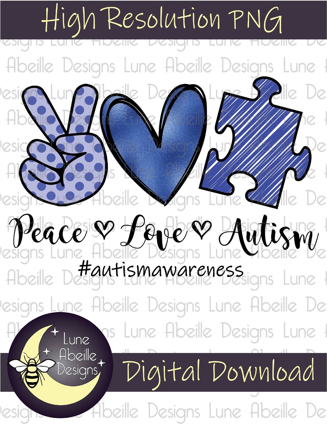 Peace Love Autism PNG Digital Design - Sublimation Design Download ...