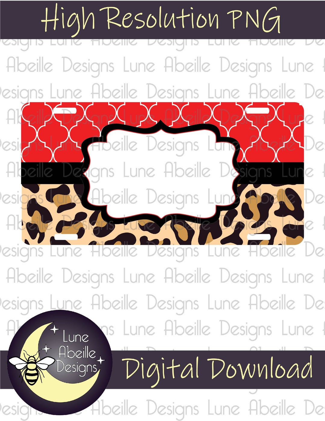 Leopard Print and Red Quatrefoil License Plate Sublimation Design ...