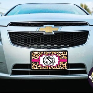 Leopard Print and Hot Pink License Plate Sublimation Design - Instant ...