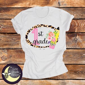 1st Grade Leopard Frame Back to School Shirt Design - Sublimation ...