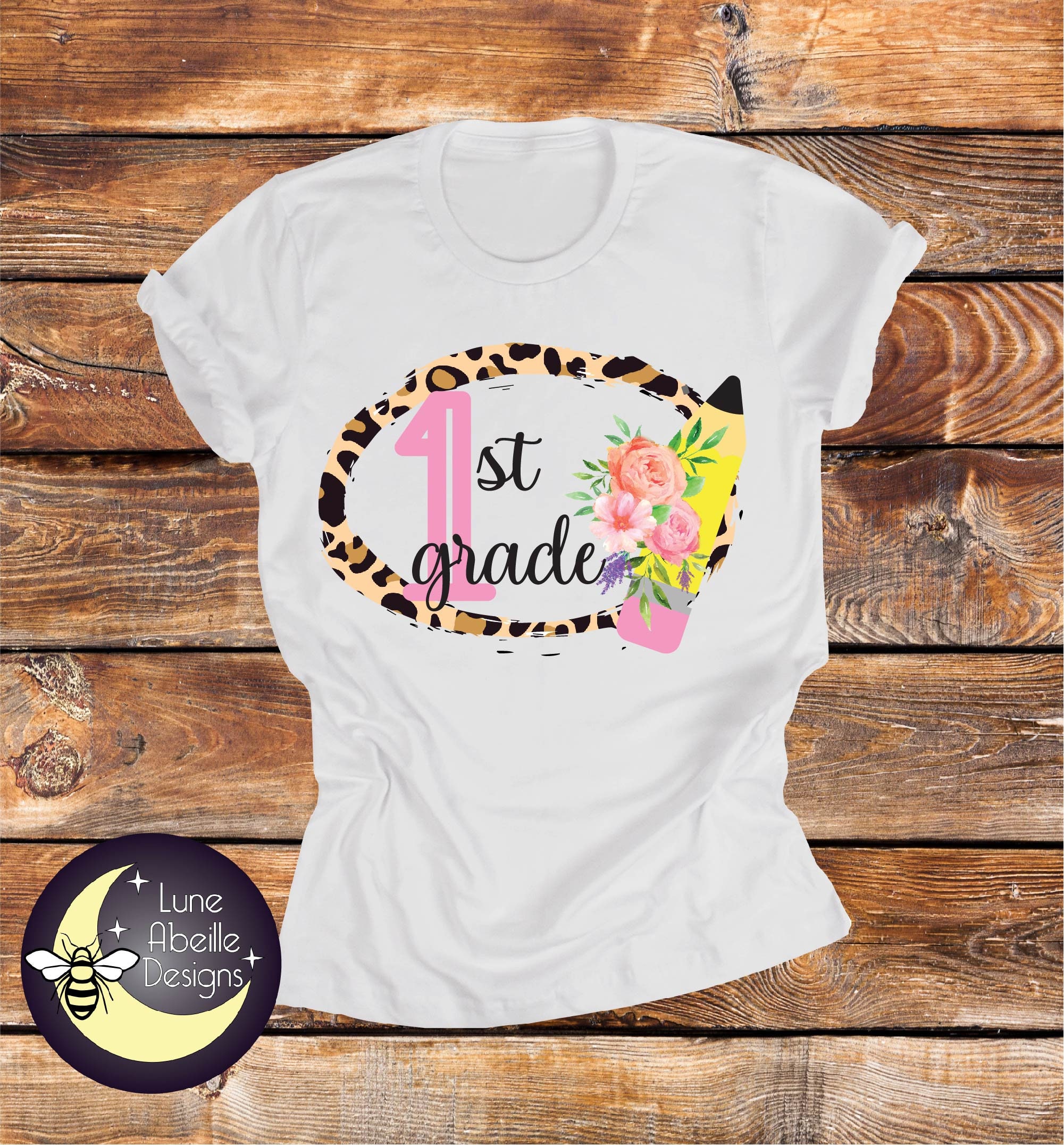 1st Grade Leopard Frame Back to School Shirt Design - Sublimation ...