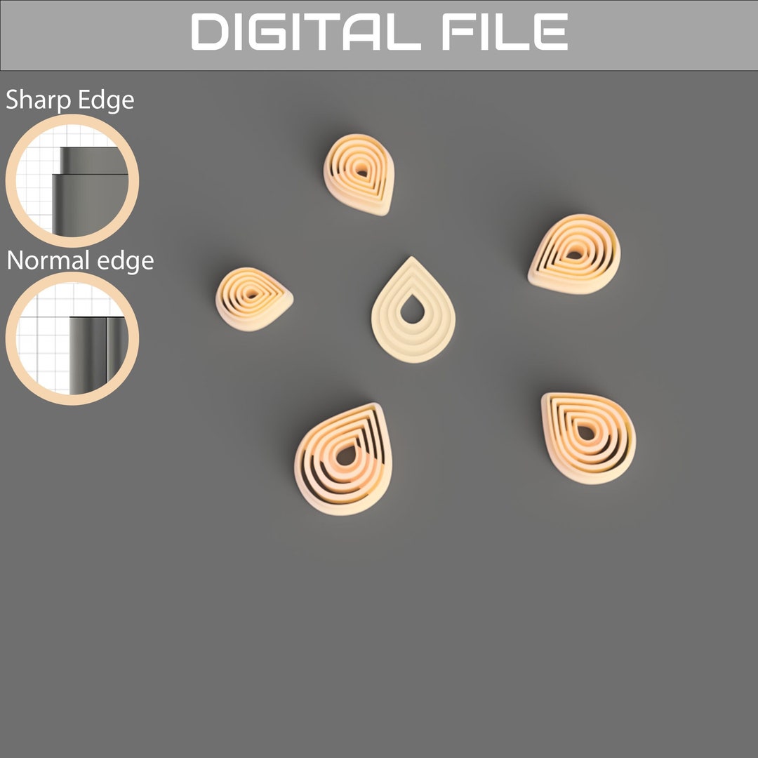 Teardrop Lines Polymer Clay Cutter Digital STL File 7 Sizes 2 Versions ...
