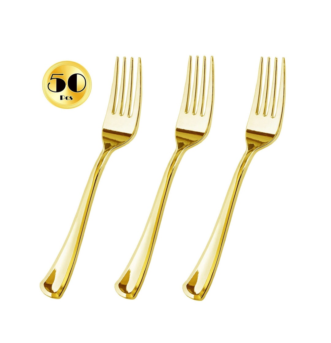Gold Plastic Forks Set 50 Piece Reusable & Recyclable Ideal for ...