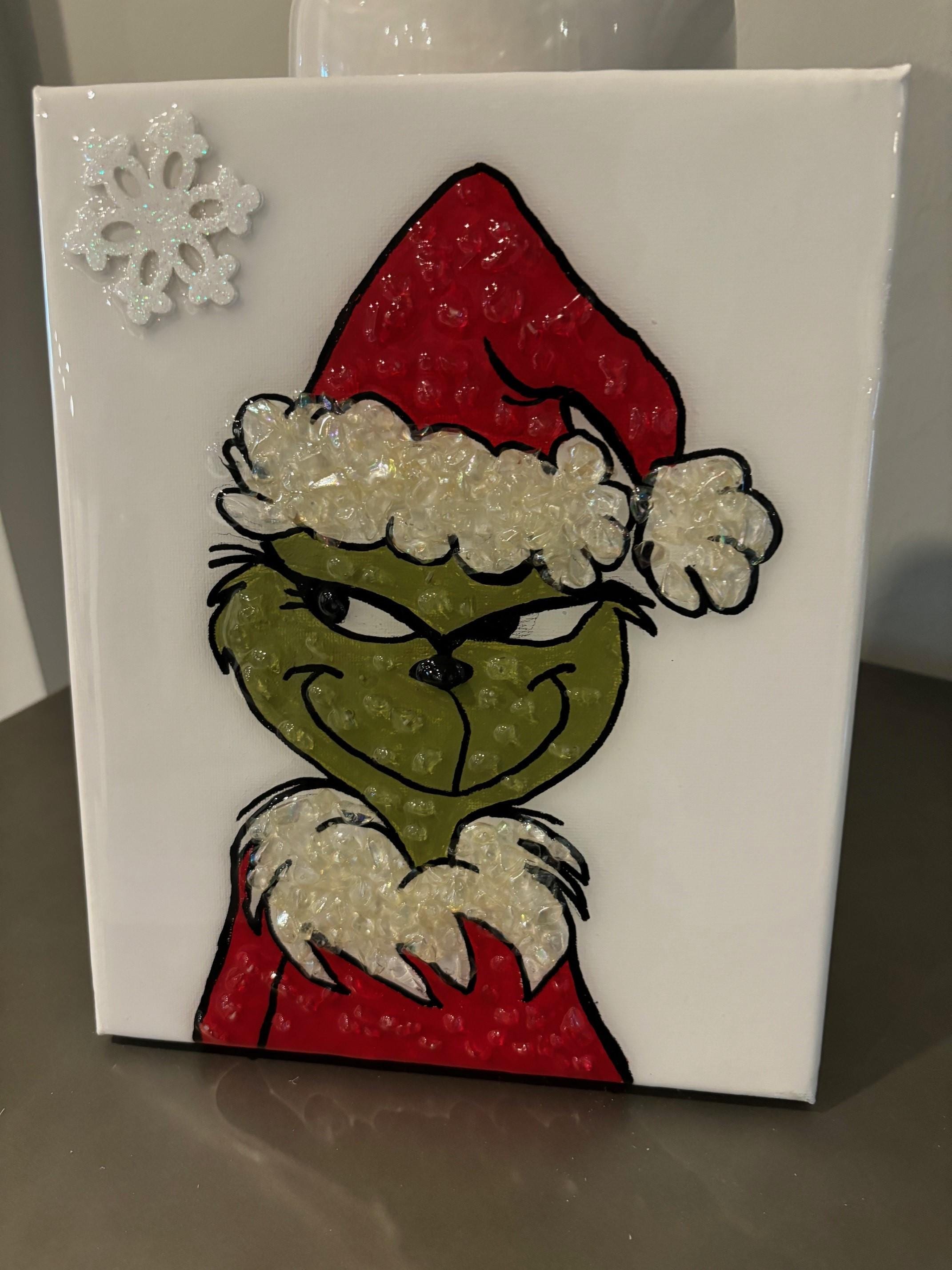Sparkling Grinch Canvas Art: Resin Coated Holiday Decor - Etsy