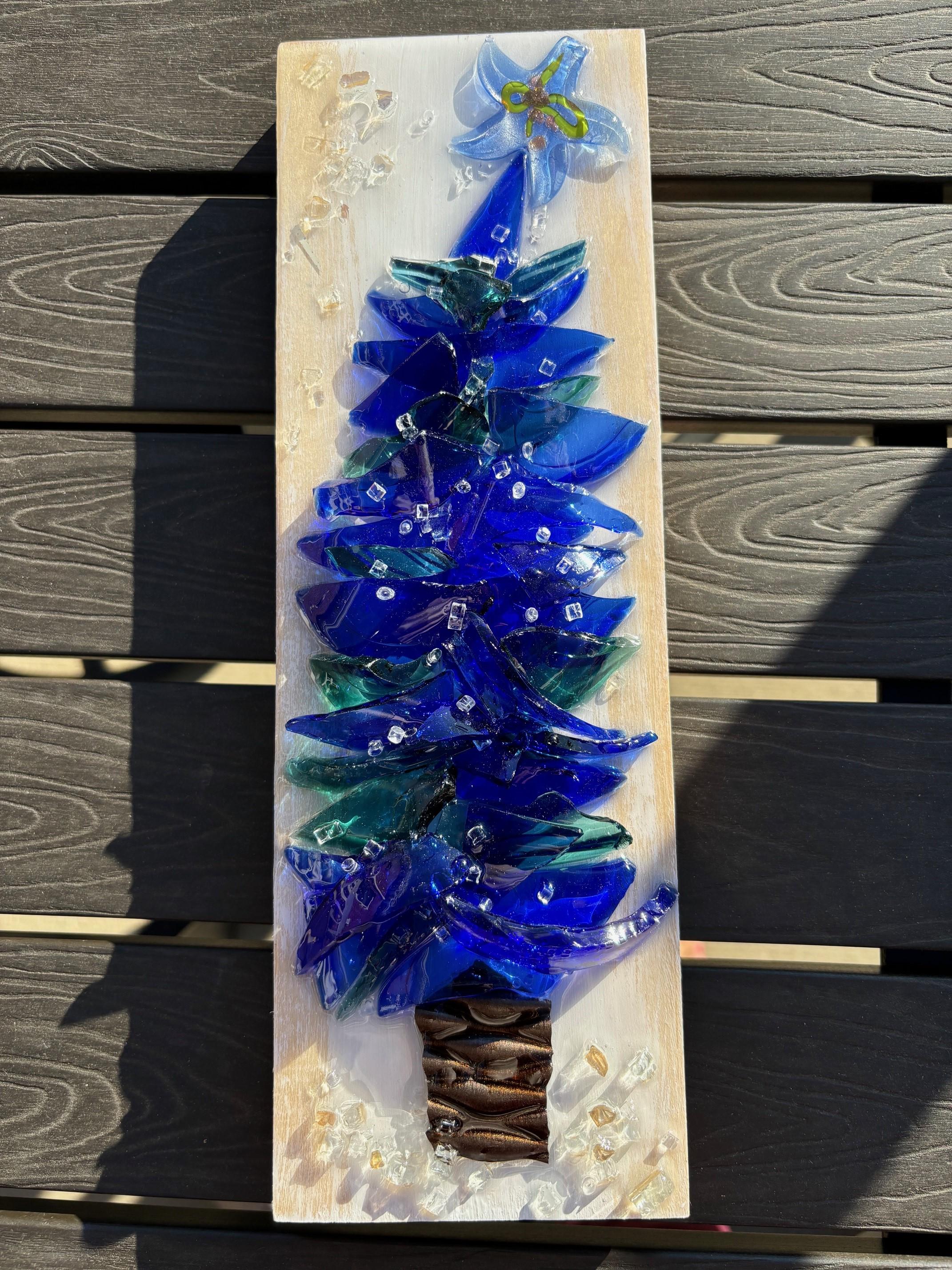 Shattered Glass Christmas Tree on Wood Canvas - Coastal Holiday Decor ...