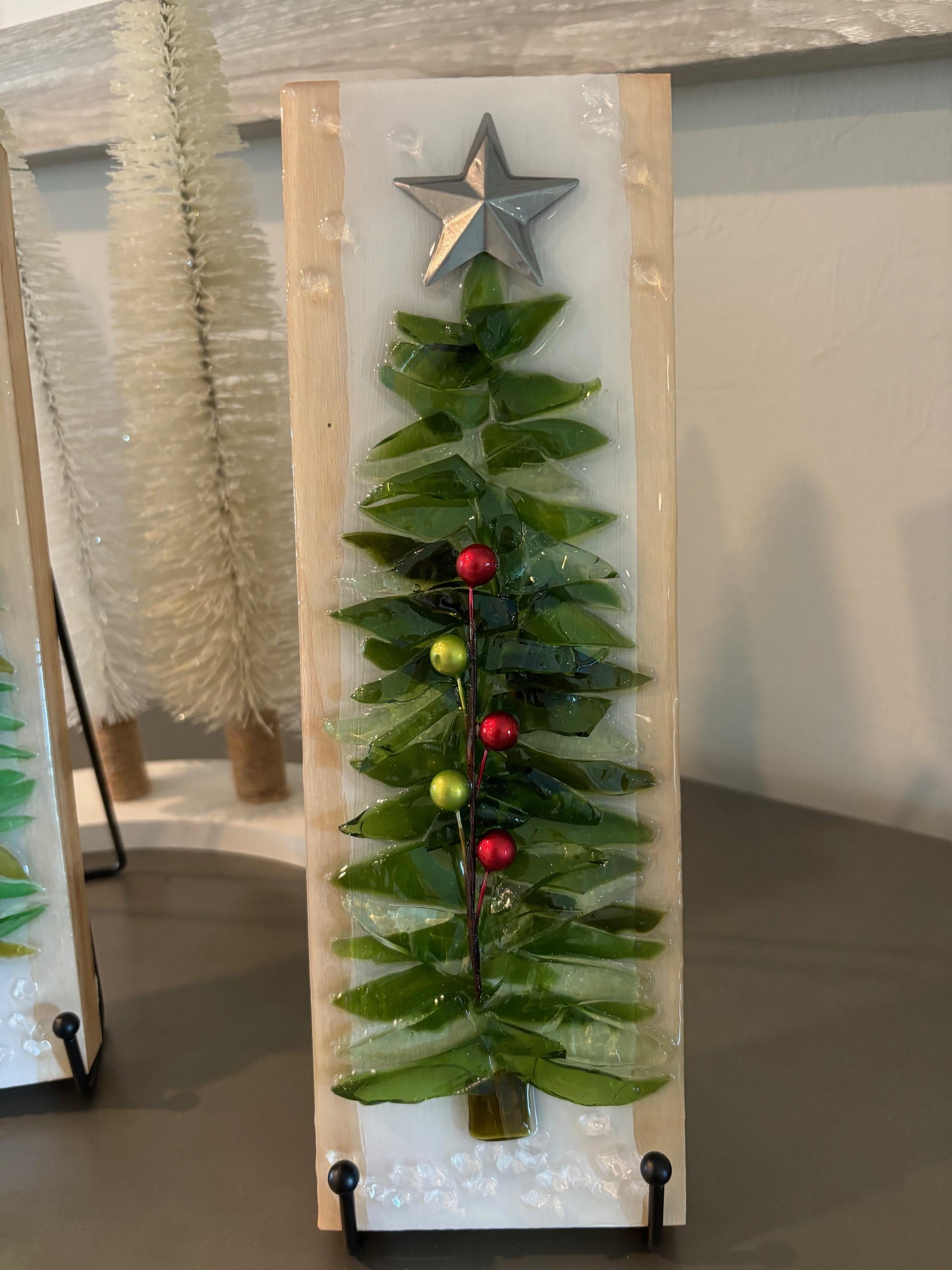 Shattered Glass Christmas Tree on Wood Canvas - Coastal Holiday Decor ...