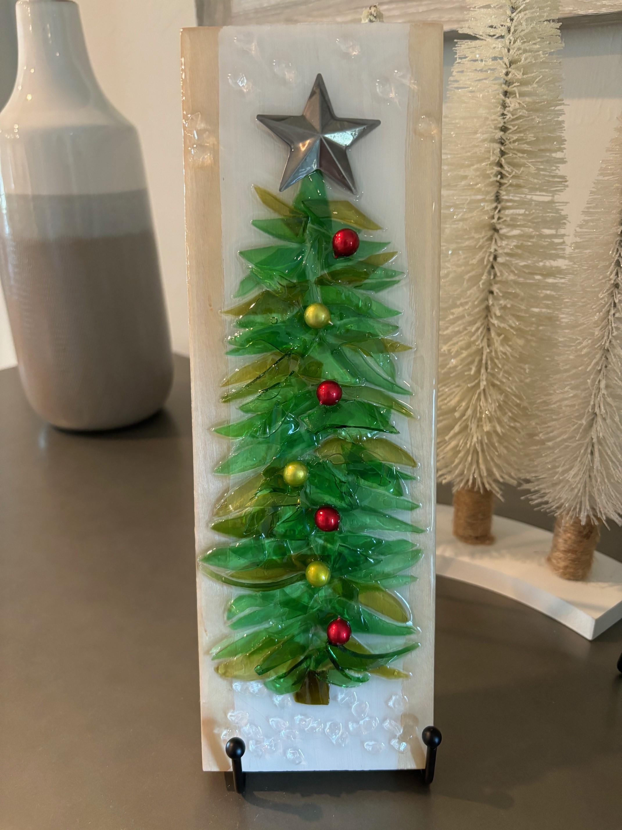 Shattered Glass Christmas Tree on Wood Canvas - Coastal Holiday Decor ...