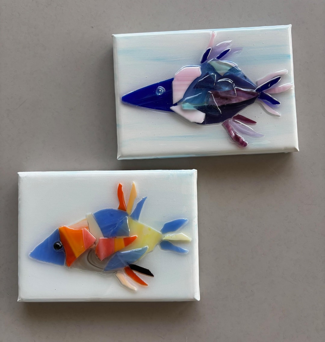 Unique Broken Glass Fish Art - 7x5 Canvas - Ocean-inspired Resin ...
