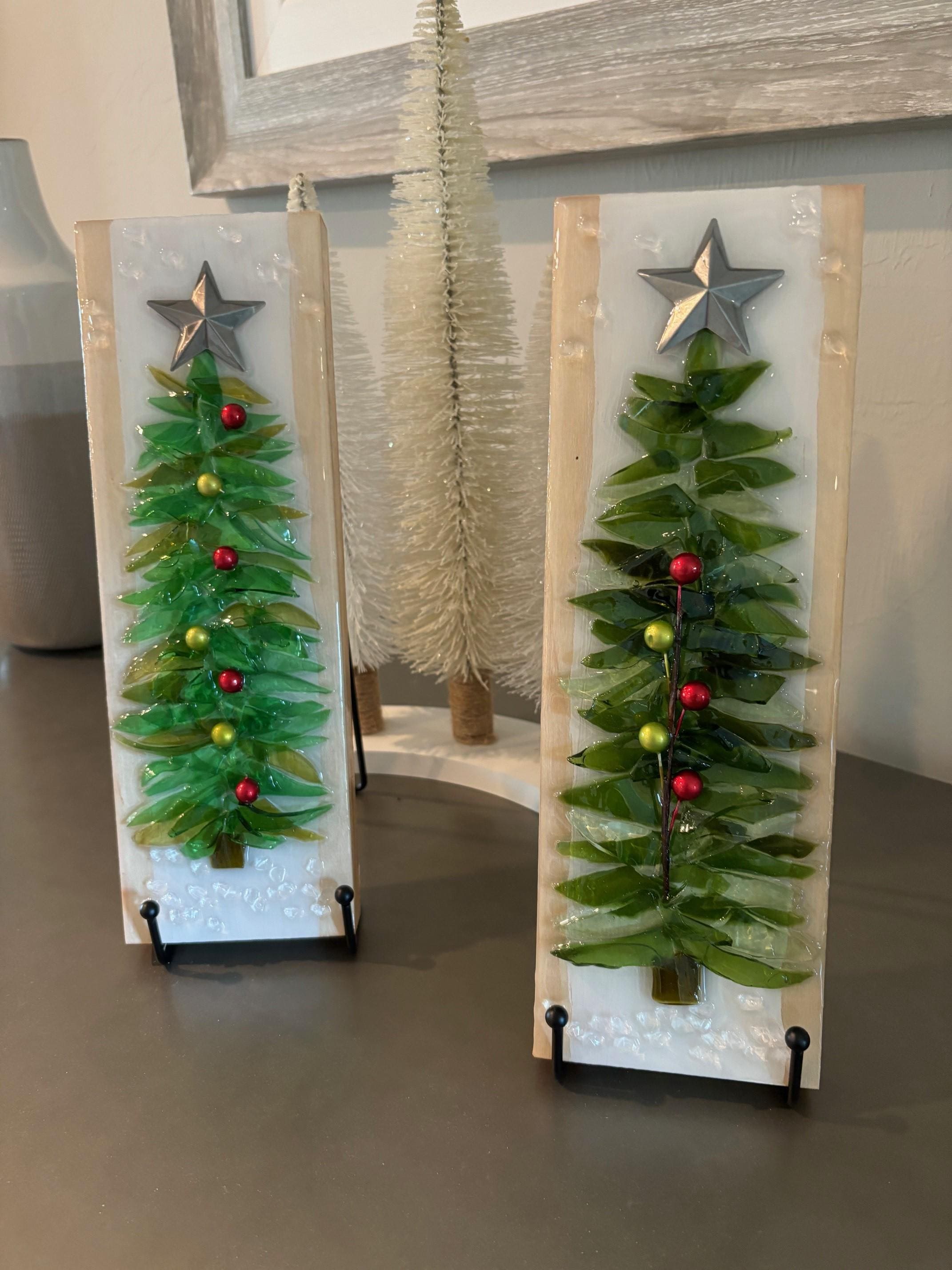 Shattered Glass Christmas Tree on Wood Canvas - Coastal Holiday Decor ...