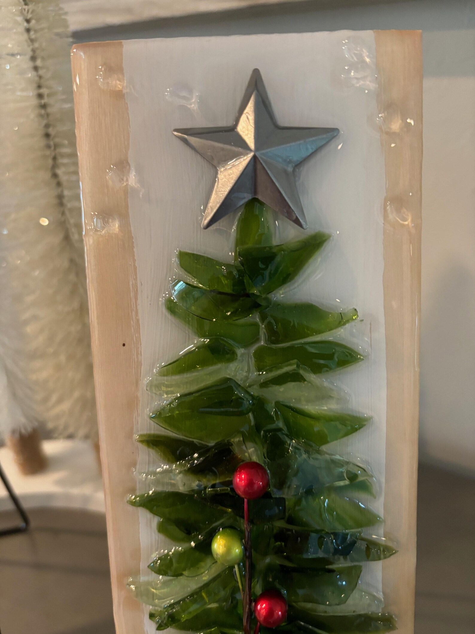 Shattered Glass Christmas Tree on Wood Canvas - Coastal Holiday Decor ...
