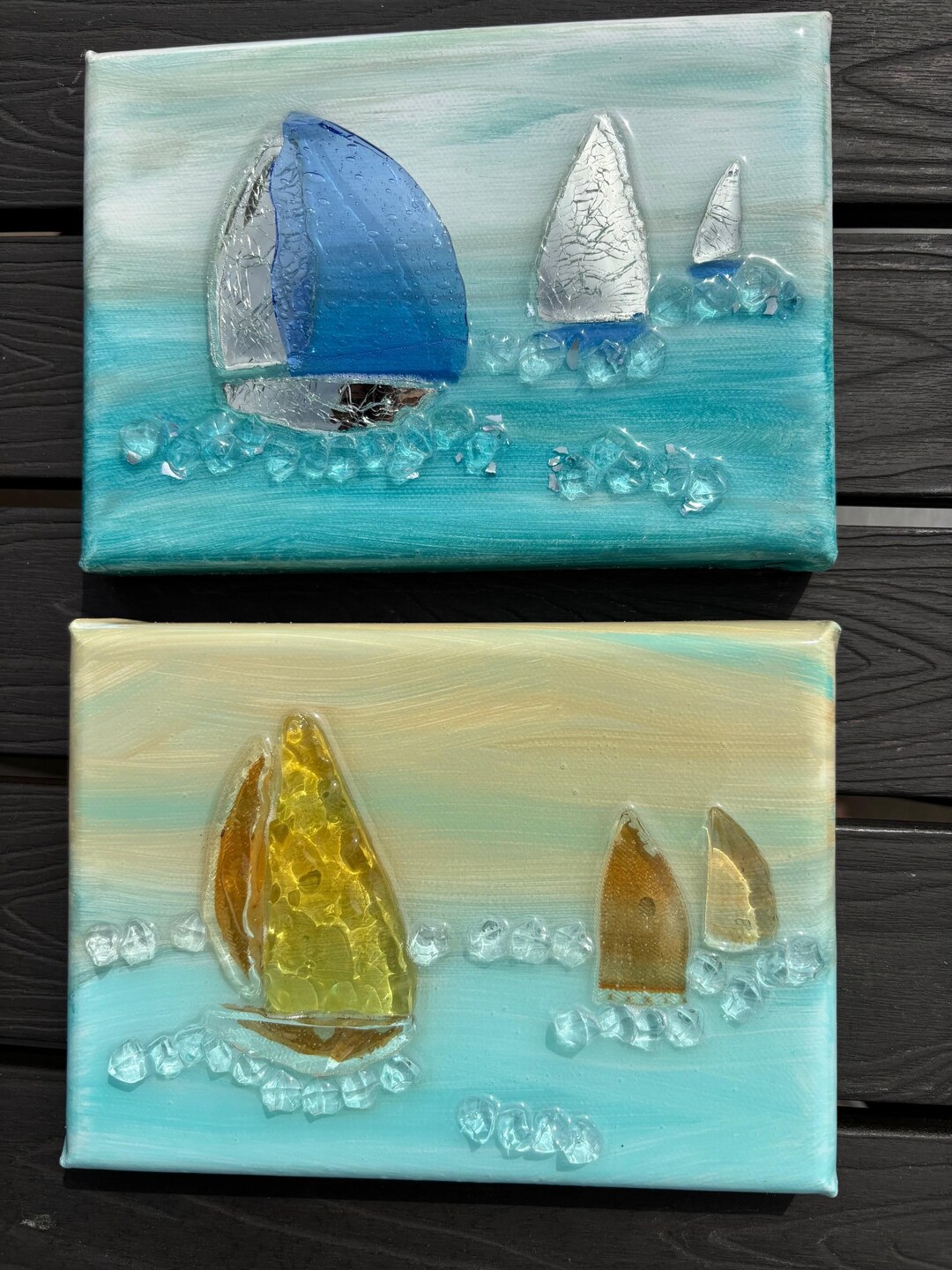 Broken Glass Sailboat Art: Resin Seascape Coastal Decor (7x5) - Etsy