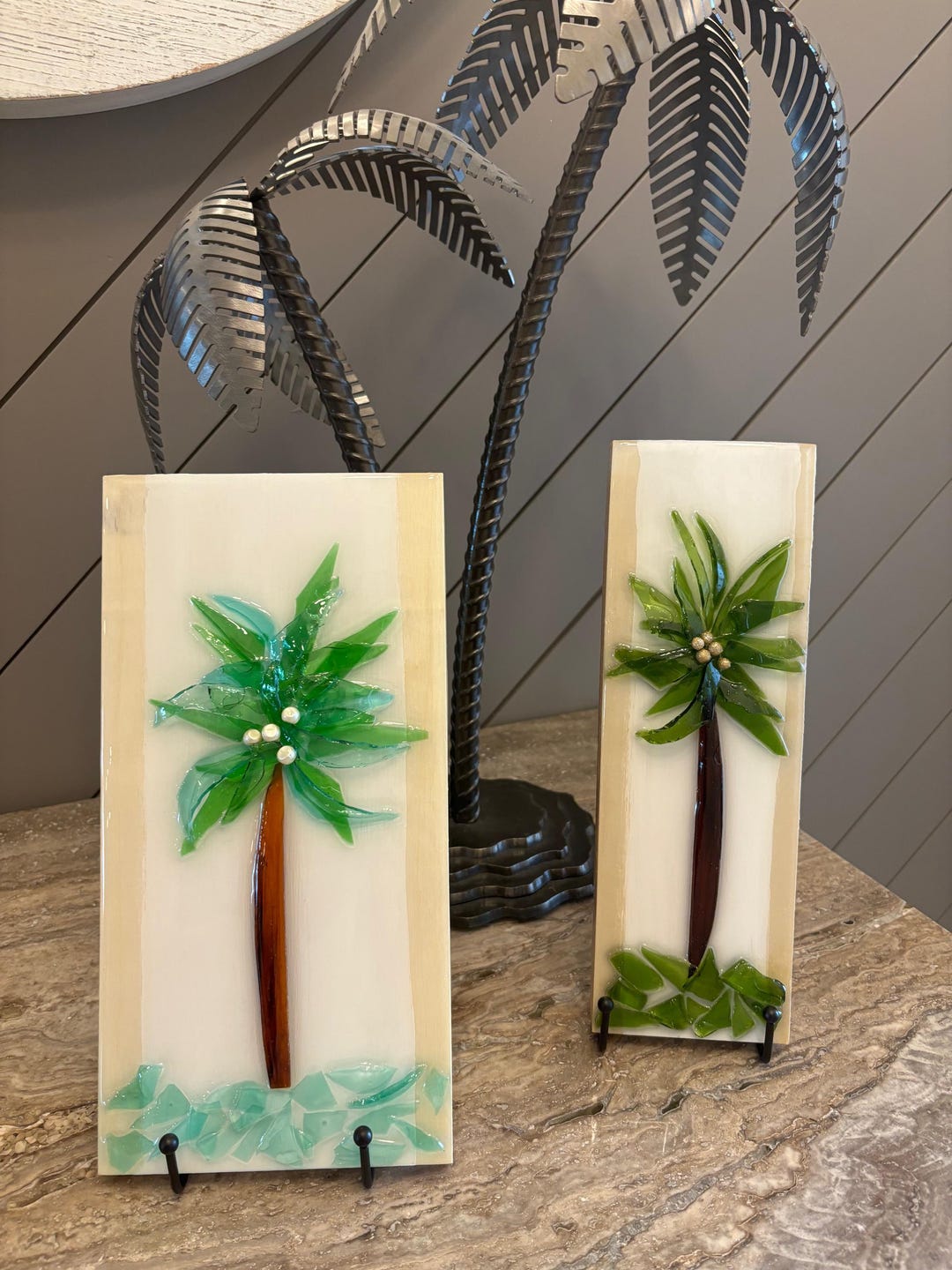 Shattered Glass Palm Tree Art on Wood Canvas Coastal Decor - Etsy