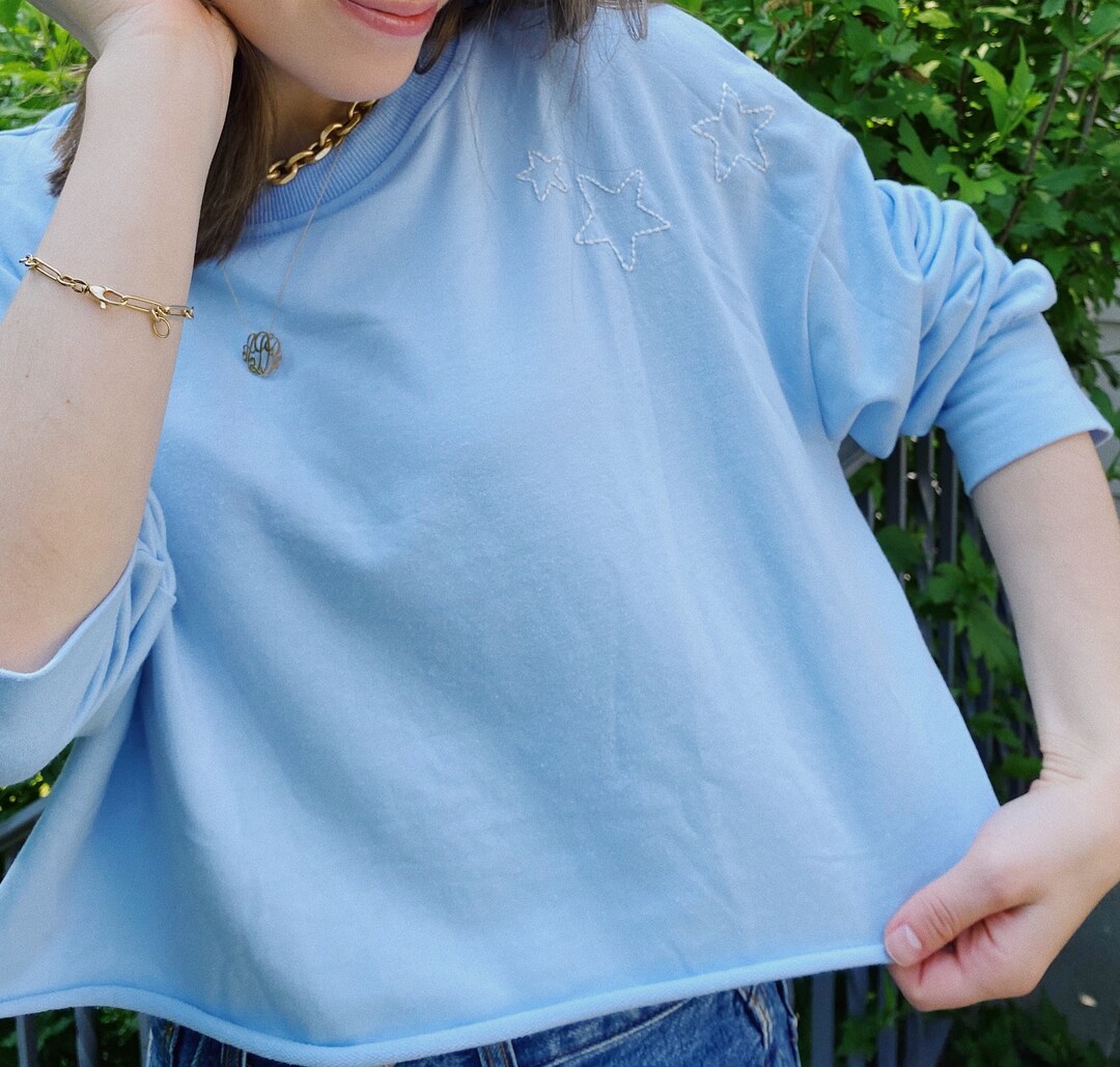 Baby Blue Star Embroidered Cropped Sweatshirt - Etsy