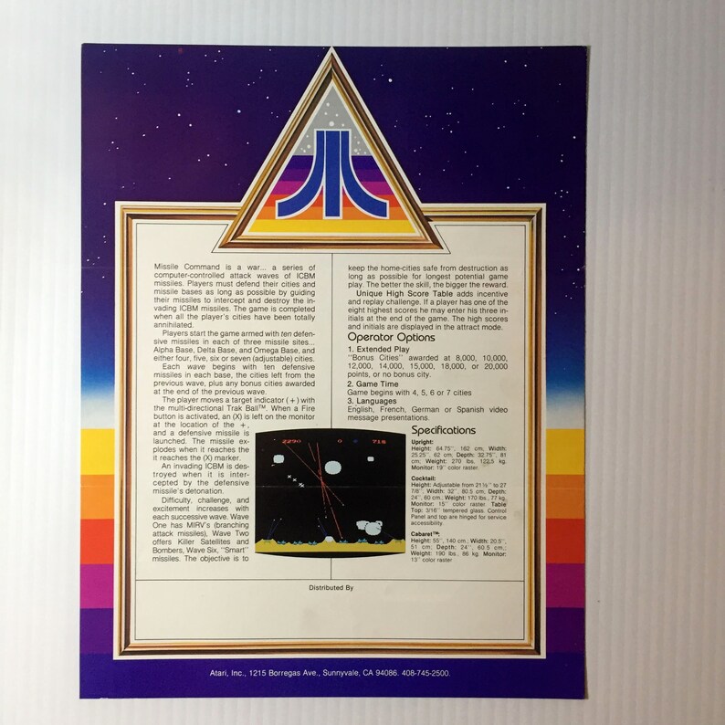 Missile Command Arcade Flyer Atari | Etsy