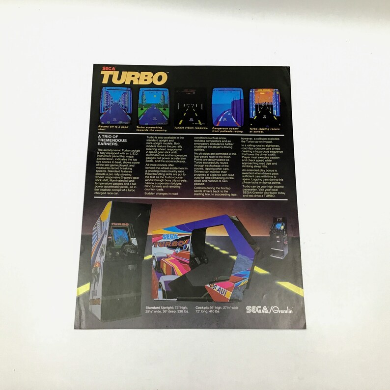 SEGA TURBO Video Game Arcade Flyer - Etsy