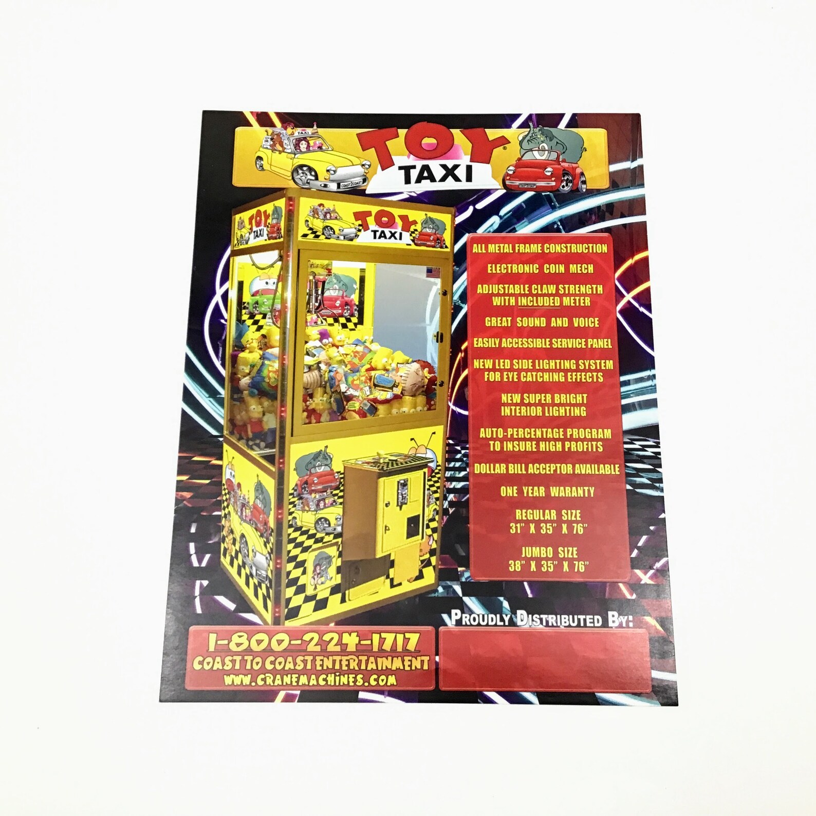 Toy Taxi Crane Game Arcade Machine Flyer Coast to Coast - Etsy