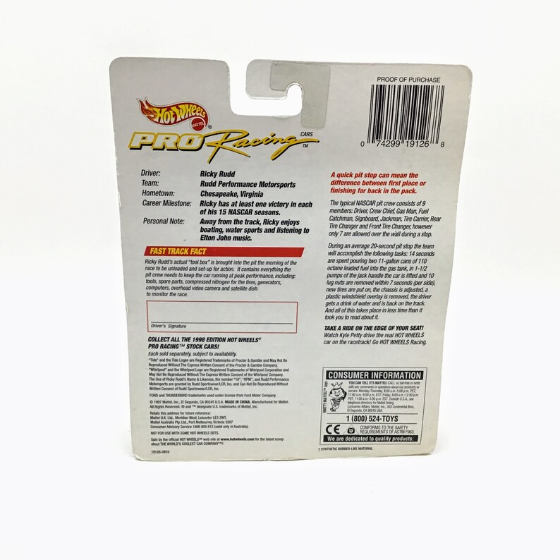 Ricky Rudd NASCAR 10 Tide Hot Wheels Pro Racing Ford | Etsy