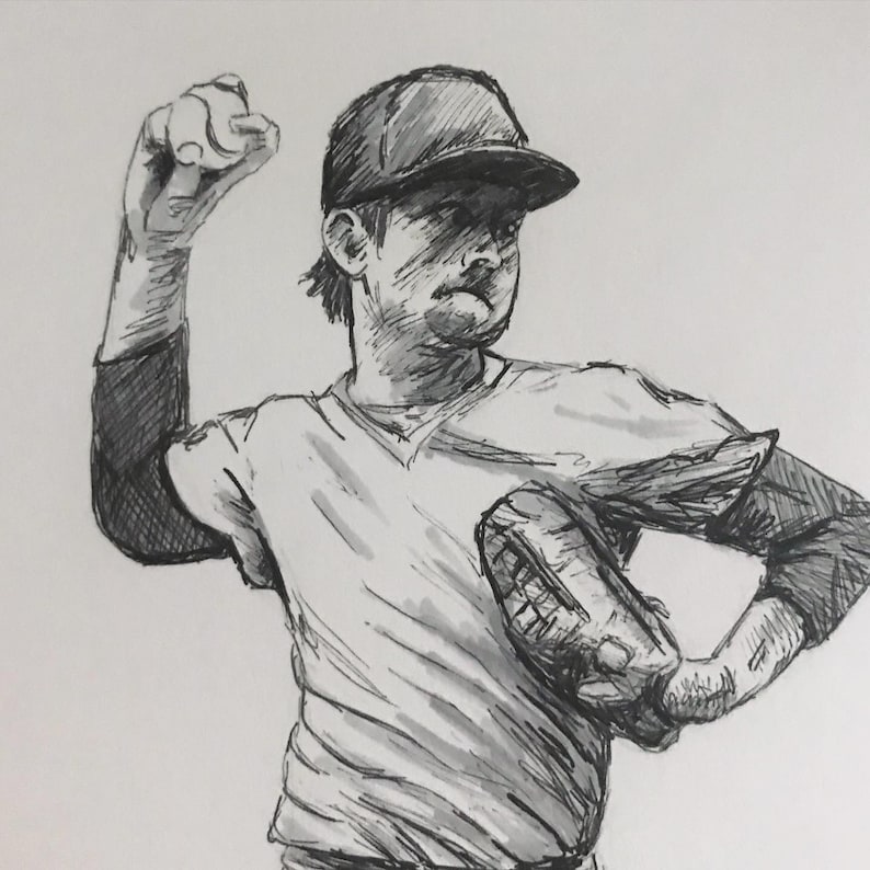 Baseball Art, Baseball Player, Pitcher, Baseball Drawing - Etsy