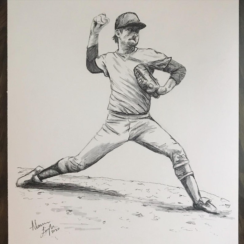 Baseball Art, Baseball Player, Pitcher, Baseball Drawing - Etsy