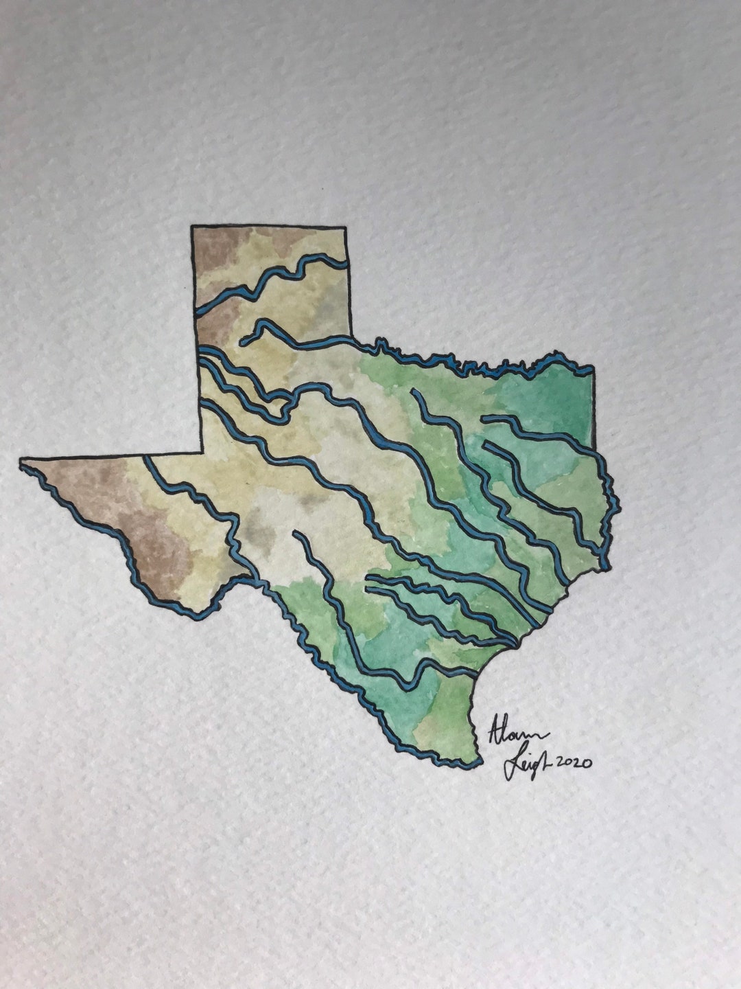Texas Rivers Map, State of Texas, Texas Art - Etsy