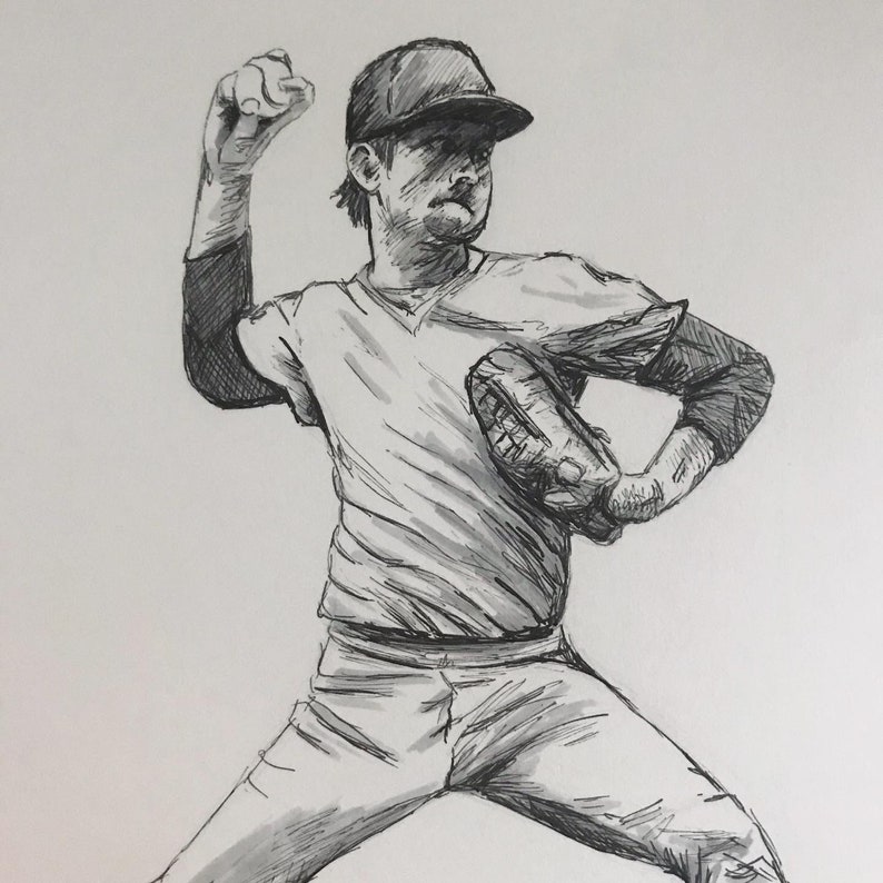 Baseball Art, Baseball Player, Pitcher, Baseball Drawing - Etsy