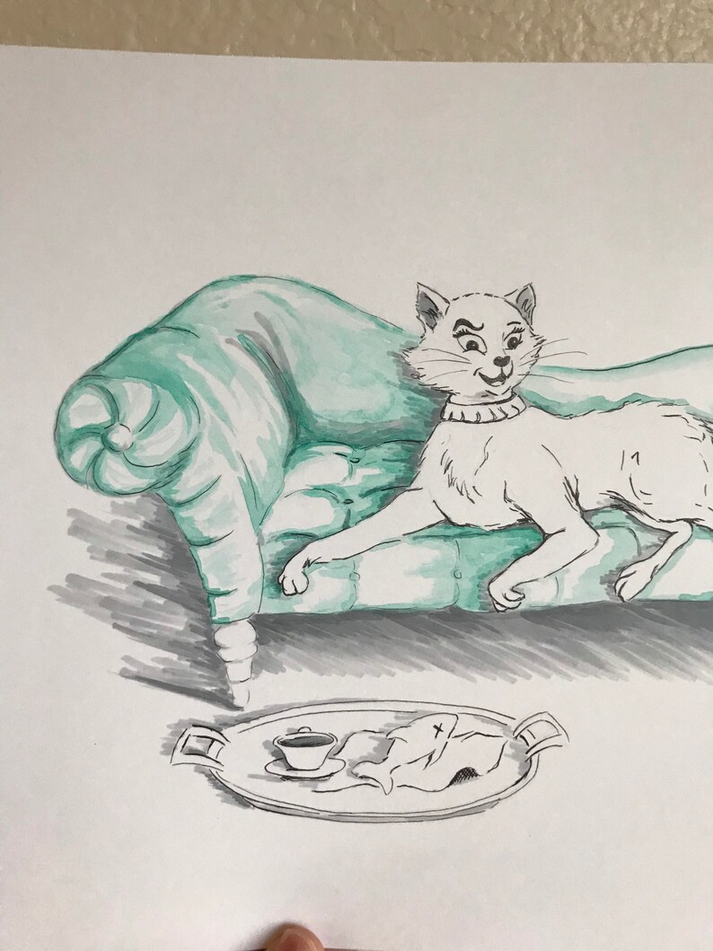 Fancy Cat Chaise Lounge Cat Teatime Cat Cat Art Cat - Etsy