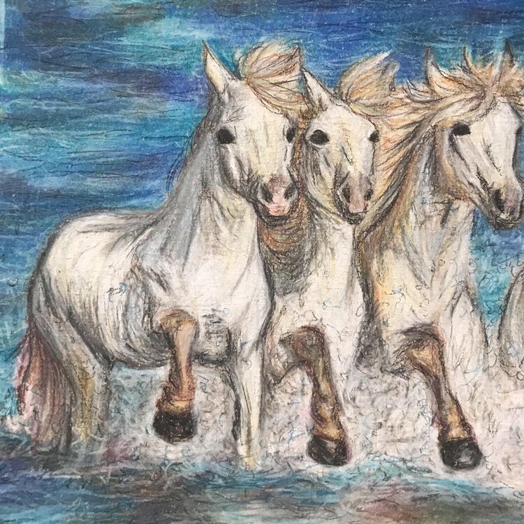 Four Wild Horses Colored Pencil Drawing, Horse Drawing, Equine Art ...