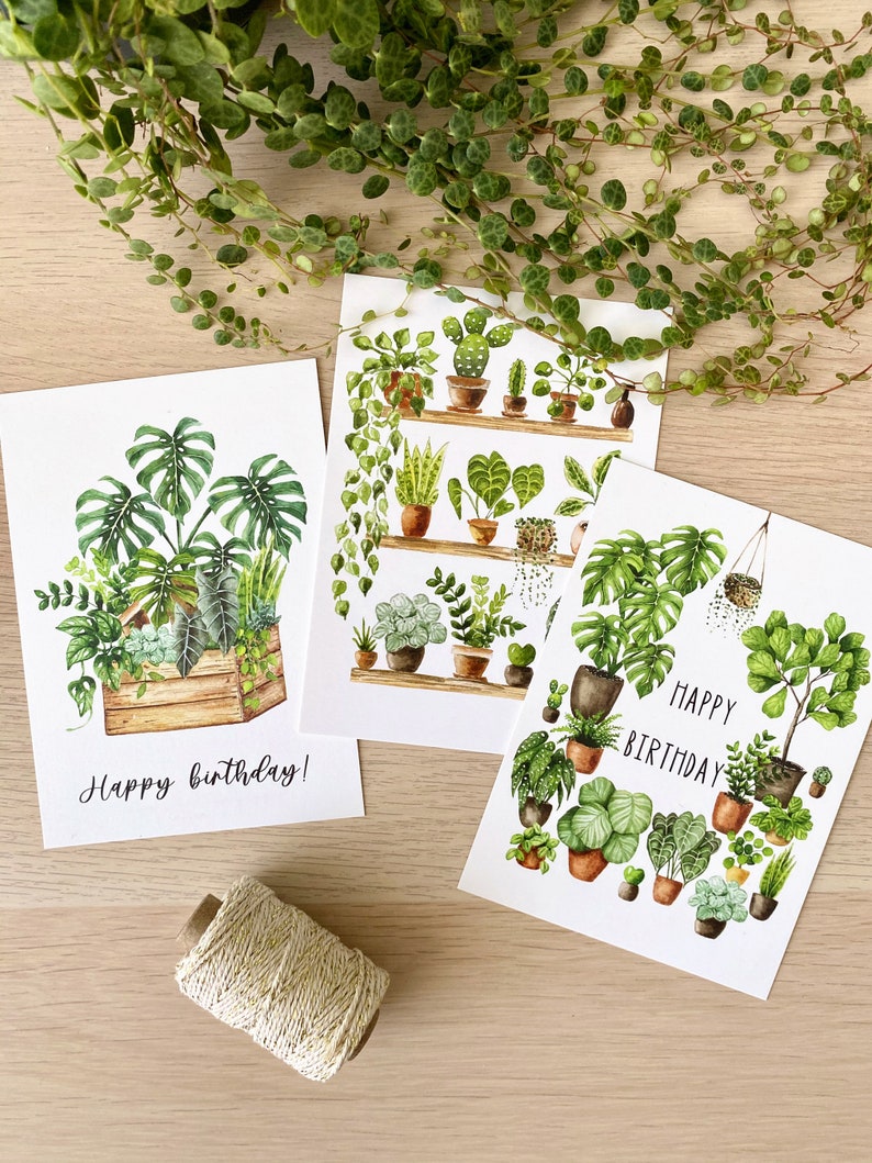 Birthday Card A6 'happy Birthday' Plants Greeting | Etsy