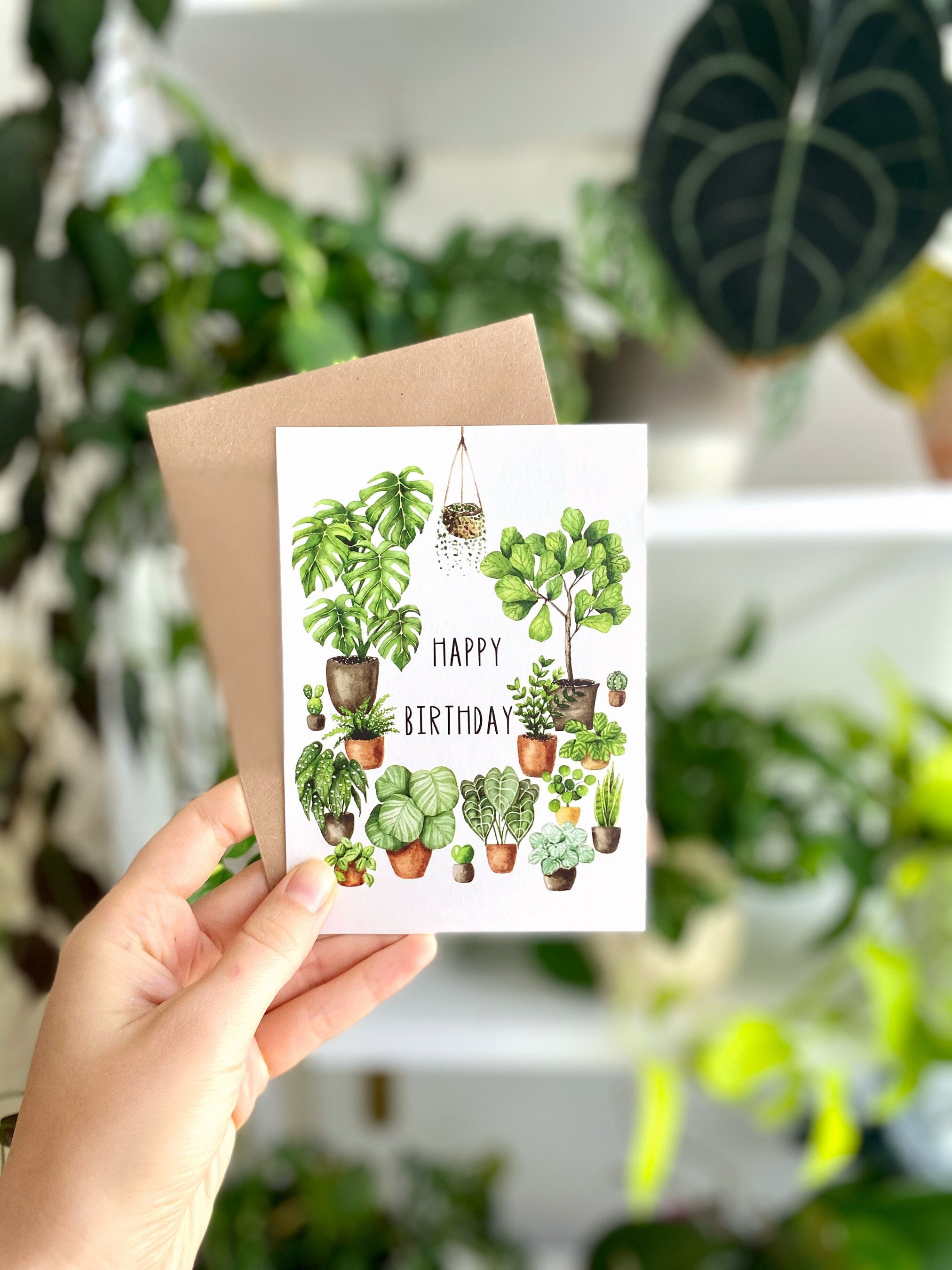 Birthday Card A6 'happy Birthday' Plants Greeting | Etsy