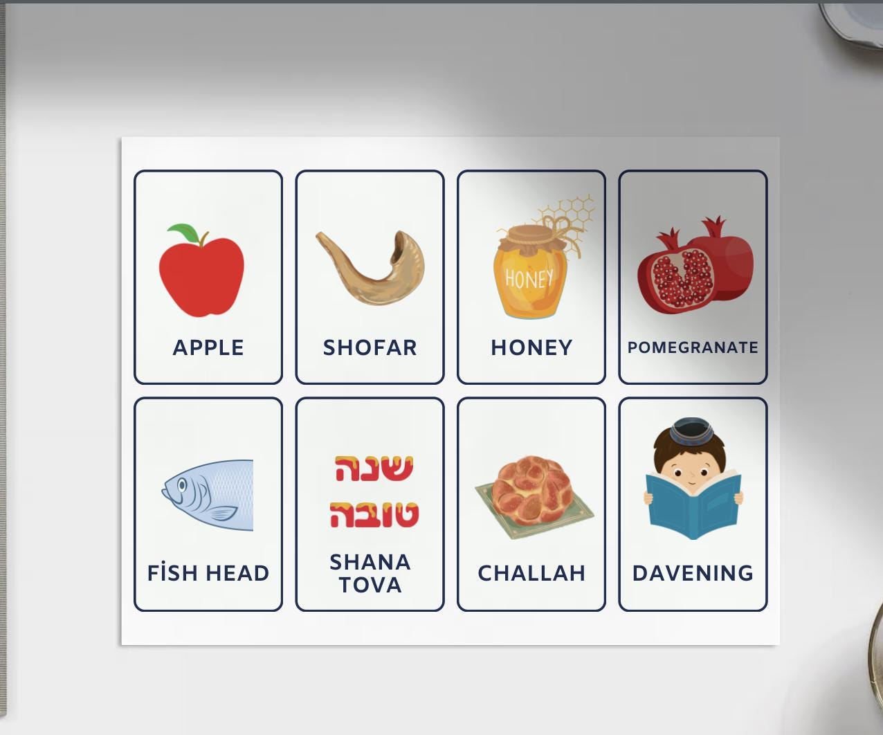 Rosh Hashanhah Flashcard Game, Printable Jewish New Year Activity ...