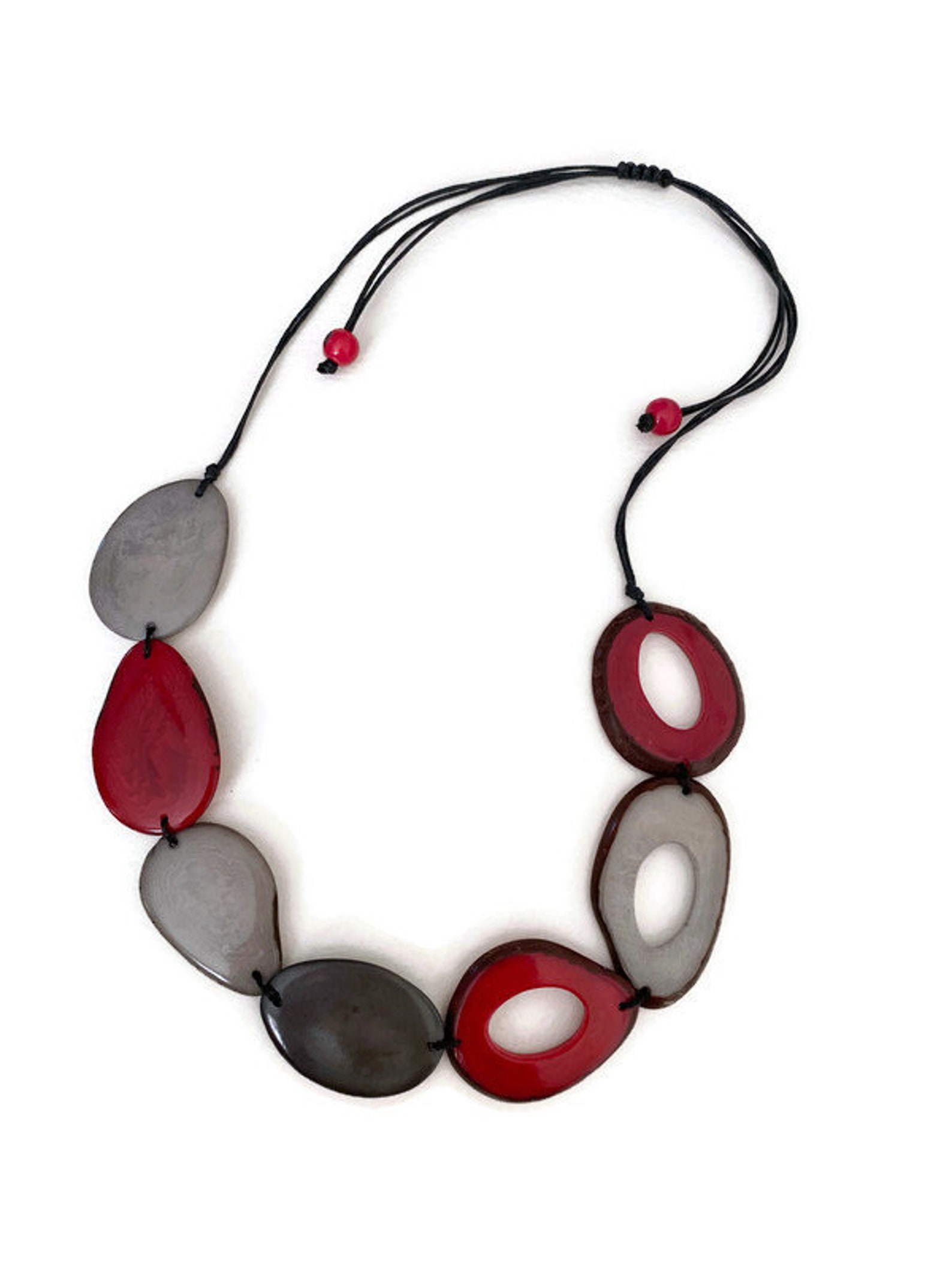 Tagua Nut Necklace in Red and Gray TAG657 Statement Vegetable - Etsy