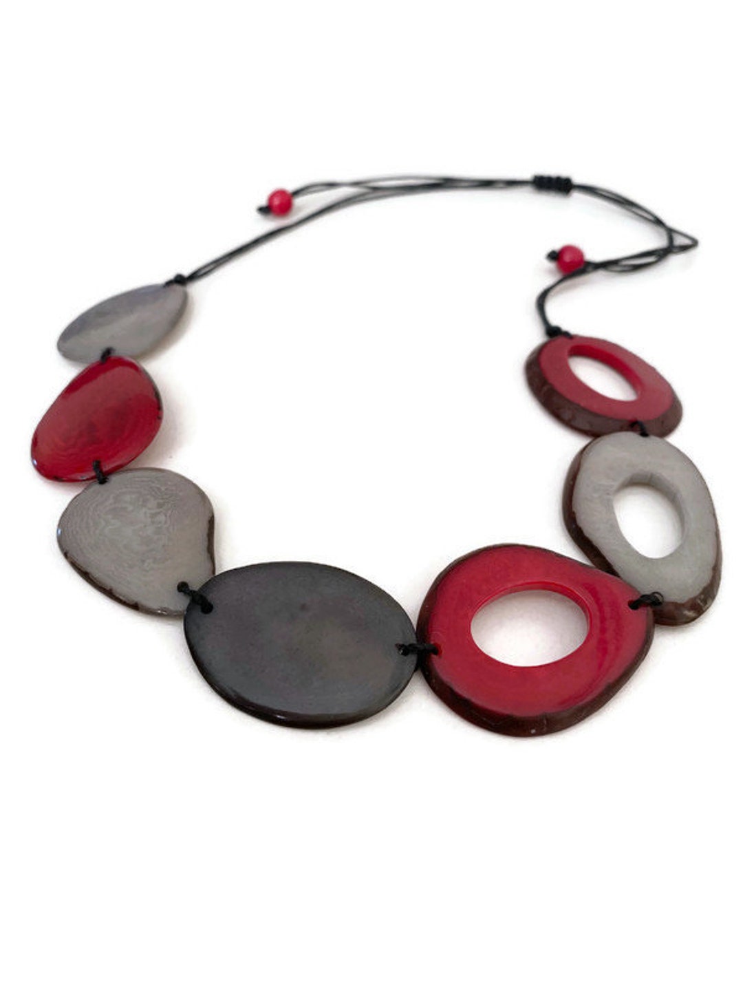 Tagua Nut Necklace in Red and Gray TAG657, Statement Vegetable Ivory ...