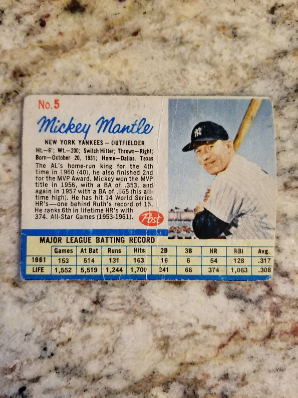 Mickey Mantle 1962 Post Cereal #5 - Etsy