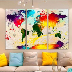 World Map Art, Large Canvas Set, World Map Poster, World Map Canvas ...