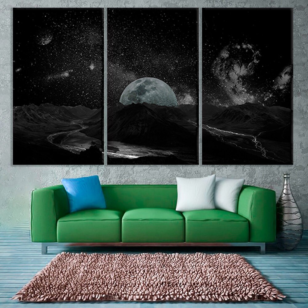 Moon Canvas Wall Decor Universe Canvas Print Universe Moon and - Etsy