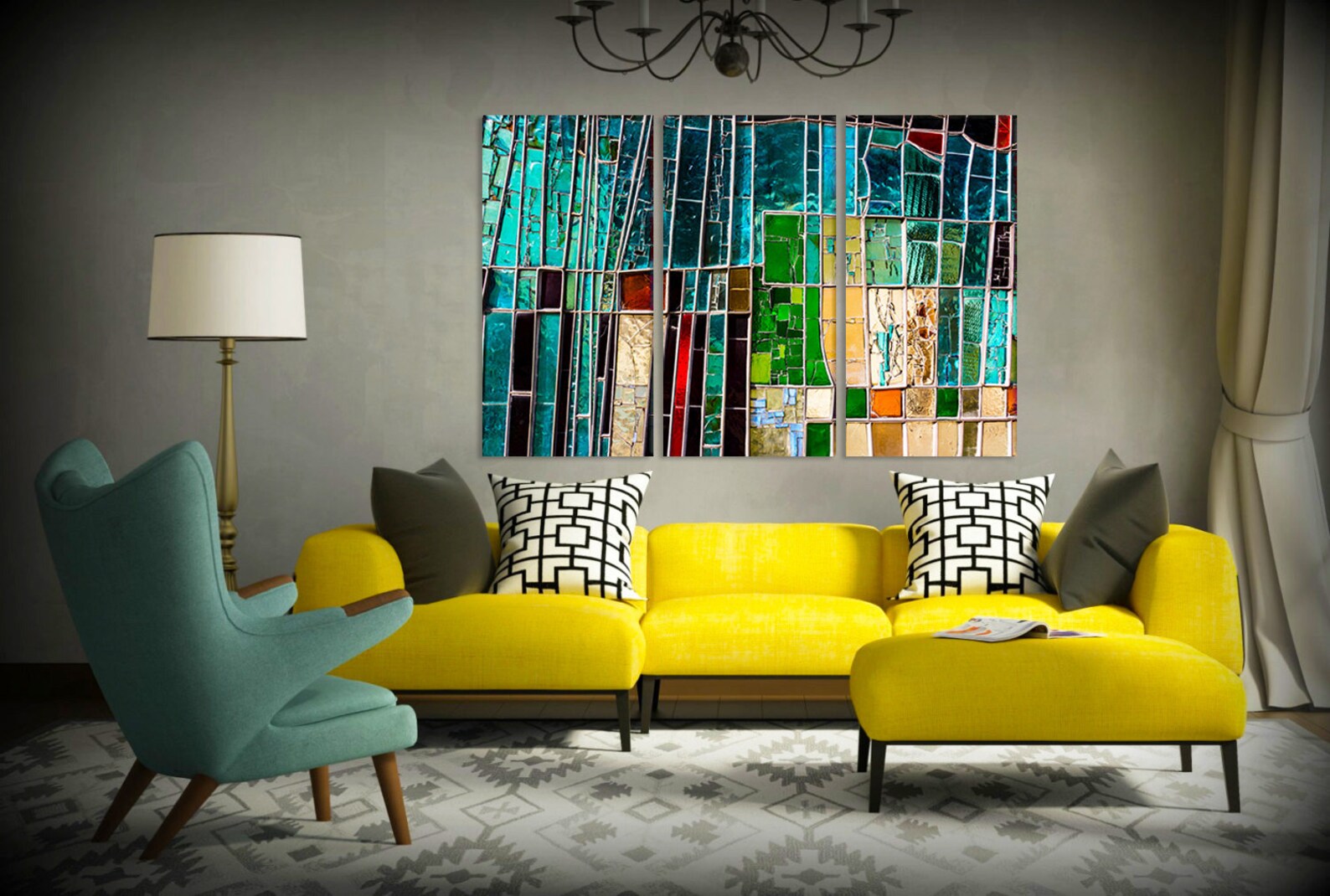 Mosaic Canvas Colorful Window on Canvas Glass Poster Print - Etsy