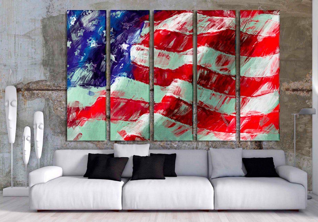 USA Flag Canvas Oil Painting Canvas Flag Poster Wall Art - Etsy