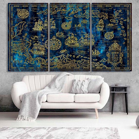 Sea Map Canvas Art Sea Map Photo Set of Sea Map Sea Map Large | Etsy