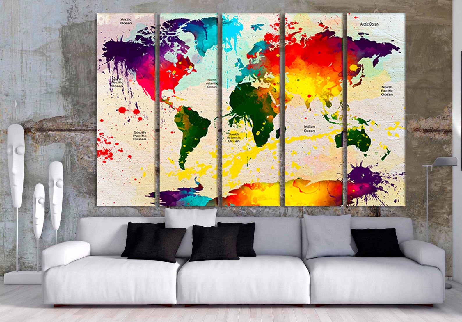 World Map Art Large Canvas Set World Map Poster World Map - Etsy
