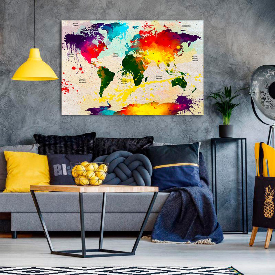 World Map Art Large Canvas Set World Map Poster World Map - Etsy