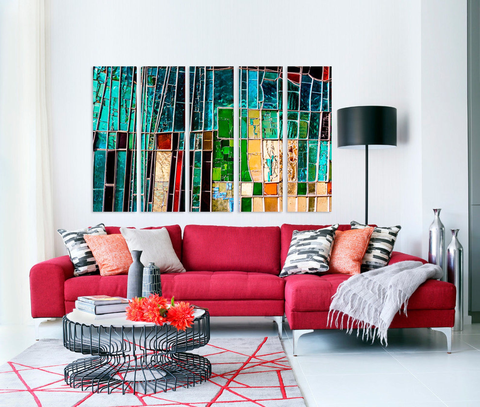 Mosaic Canvas Colorful Window on Canvas Glass Poster Print - Etsy