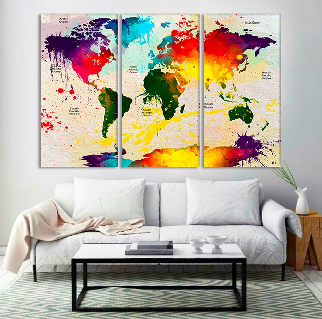 World Map Art Large Canvas Set World Map Poster World Map - Etsy