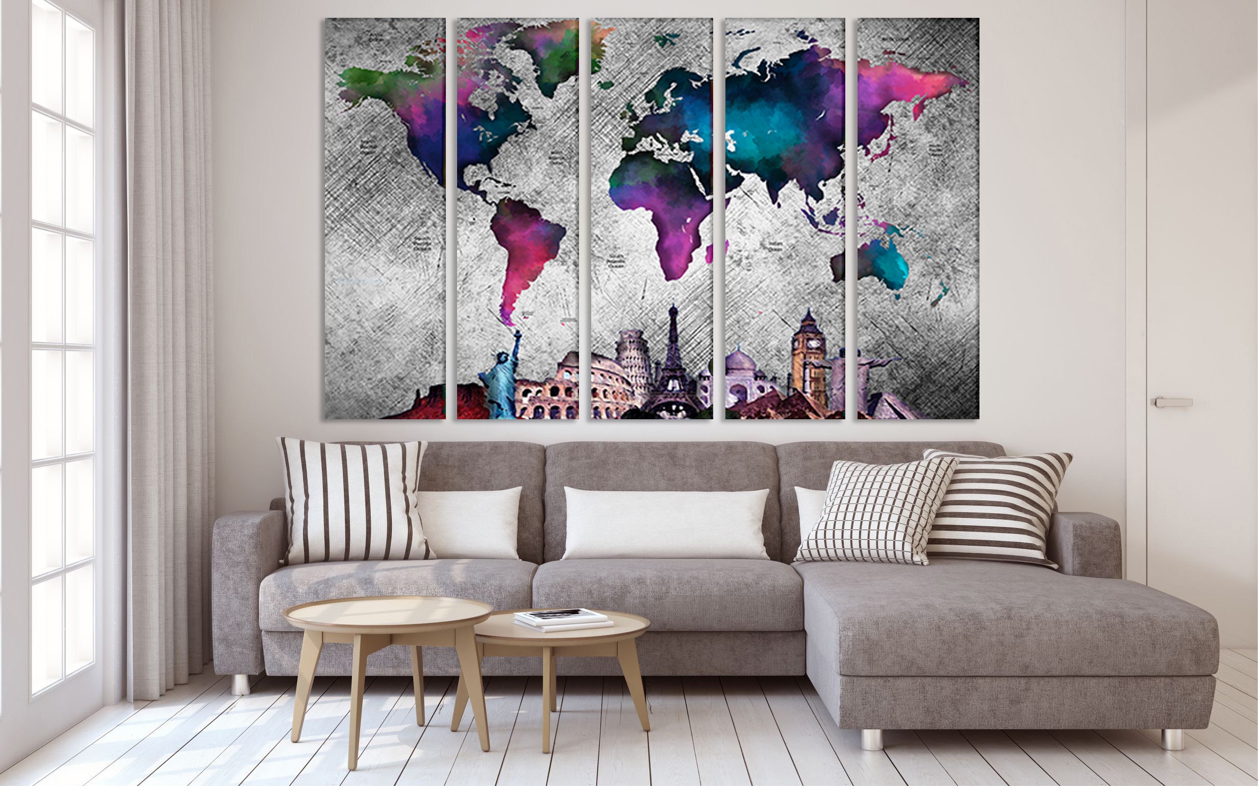 Canvas Wall Art World Map Wall Art Canvas Print World Map | Etsy