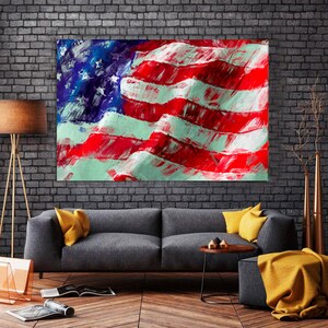 USA Flag Canvas Oil Painting Canvas Flag Poster Wall Art - Etsy