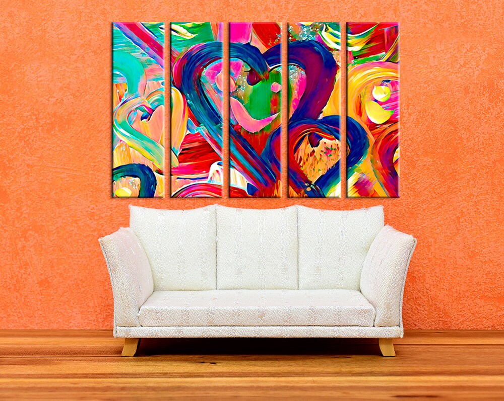 Abstract Hearts Poster on Canvas Abstract Colored Heart Print - Etsy