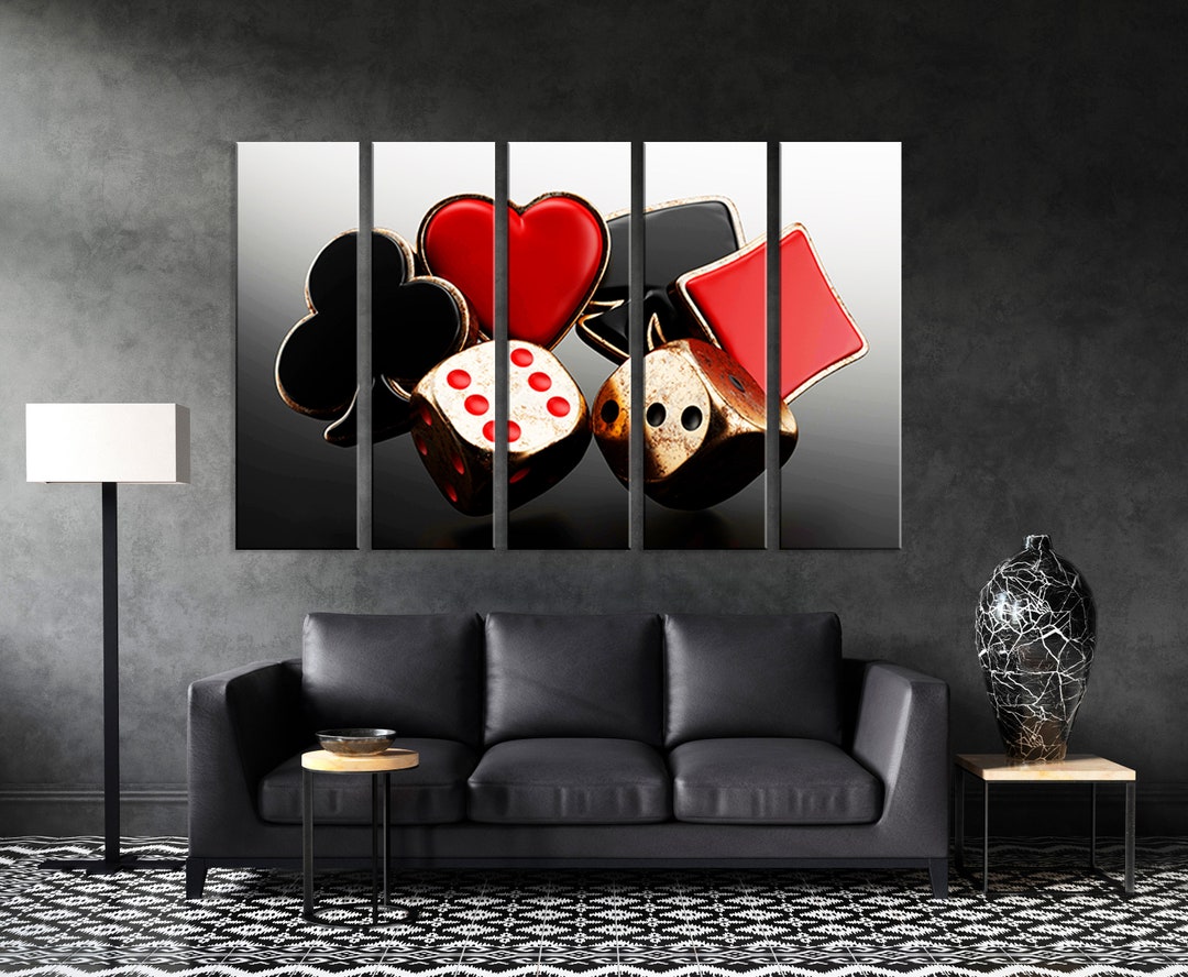 Ace Symbols on Canvas, Golden Dices, Black and Red Poster, Red Chips ...